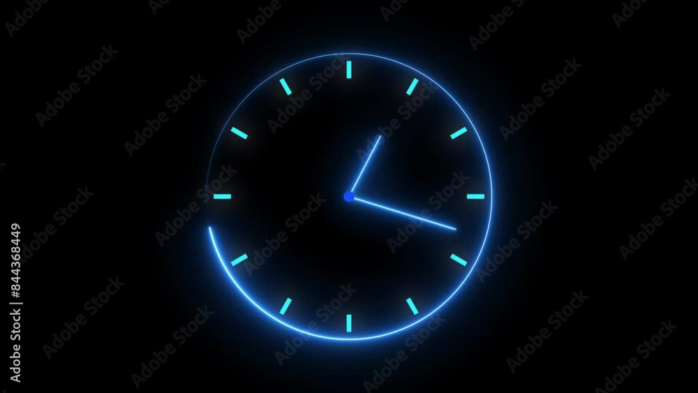 Digital Clock icon with glowing neon light. Blue circle analog clock ...