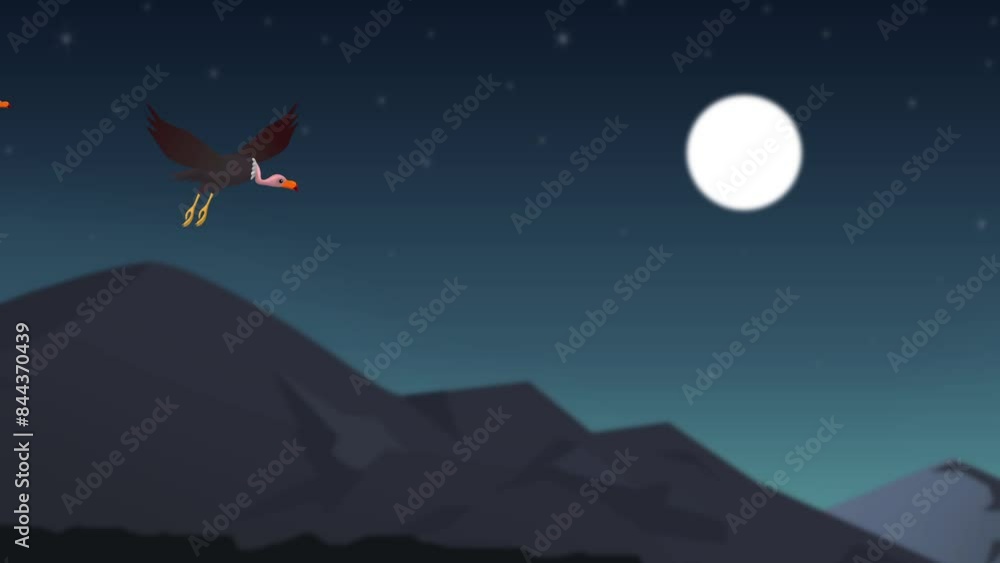 Flying vulture bird hunting at night sky background 2d animation Stock ...