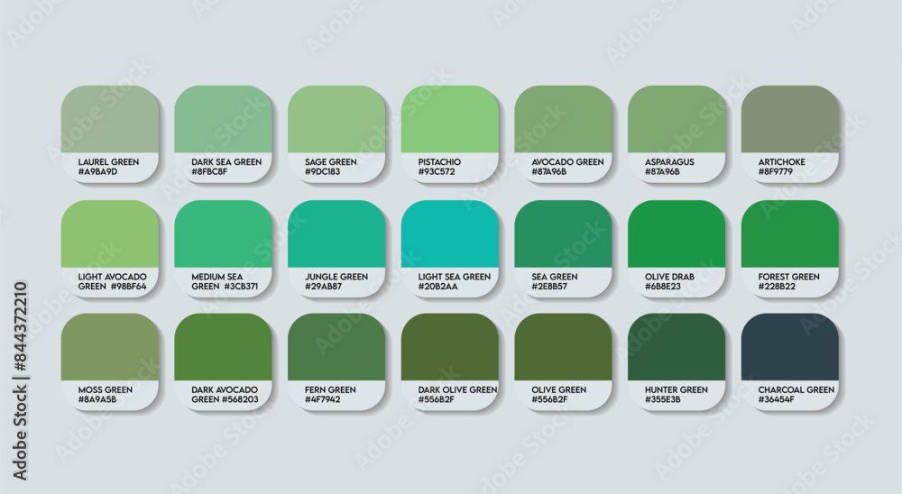 Avocado Color Palette, Avocado Color Guide Palette with Color Names. Catalog Samples of Avocado ...