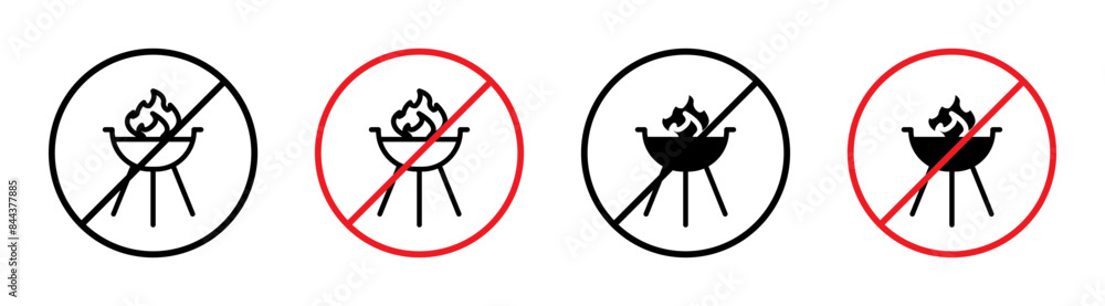 No Barbecue with Fire Sign Safety Icon for Fire Hazard Prevention Stock ...