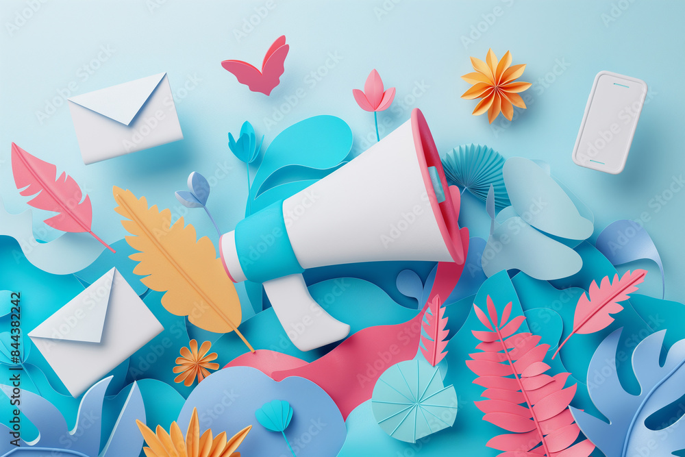 Megaphone message with cut path paper cut style Place for messages ...