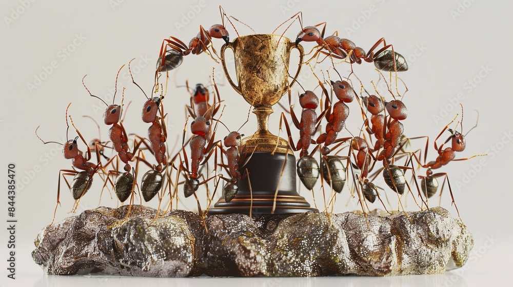 Close-up shot capturing the intricate teamwork of a group of ants ...