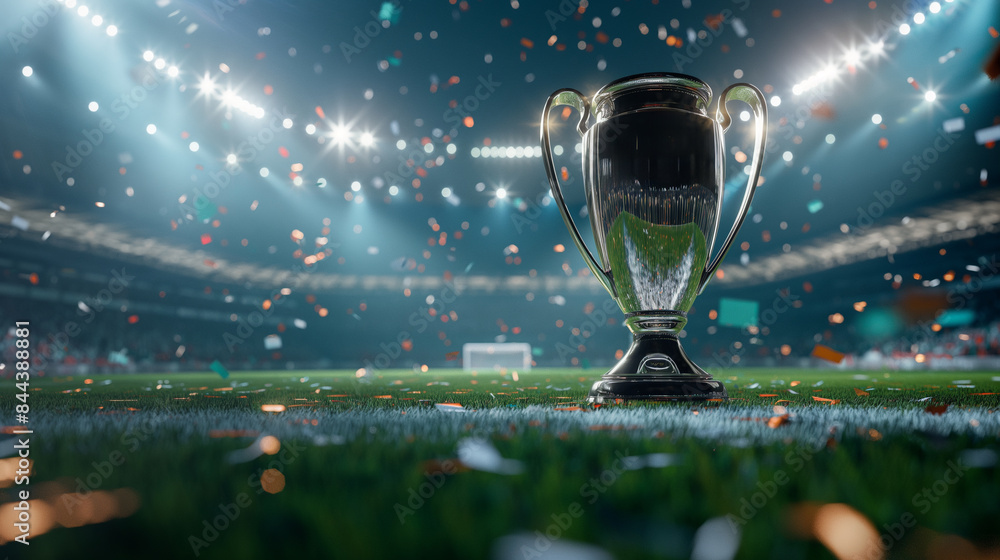 Trophy, sports ball background On the field in the football stadium to ...