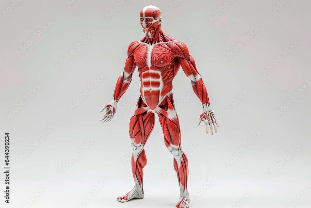 A detailed plastic model of the muscular system, showcasing major ...
