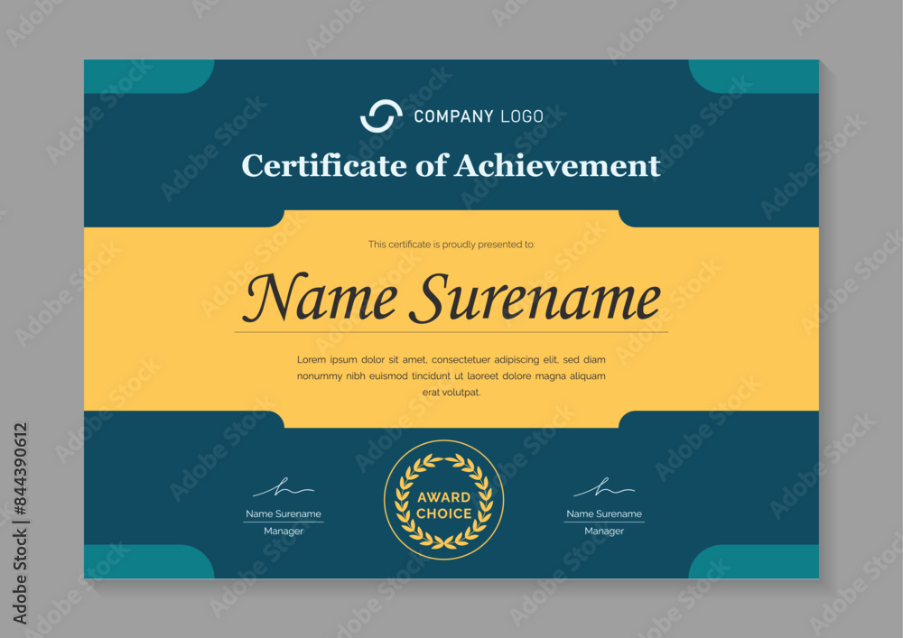 modern blue and yellow certificate design template. certificate of ...