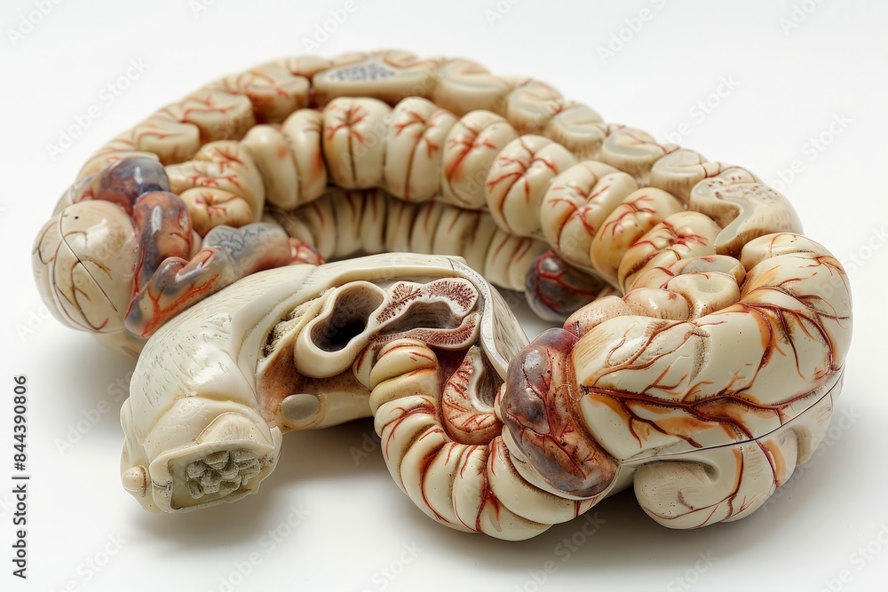 A plastic model of the appendix, showcasing its position connected to ...