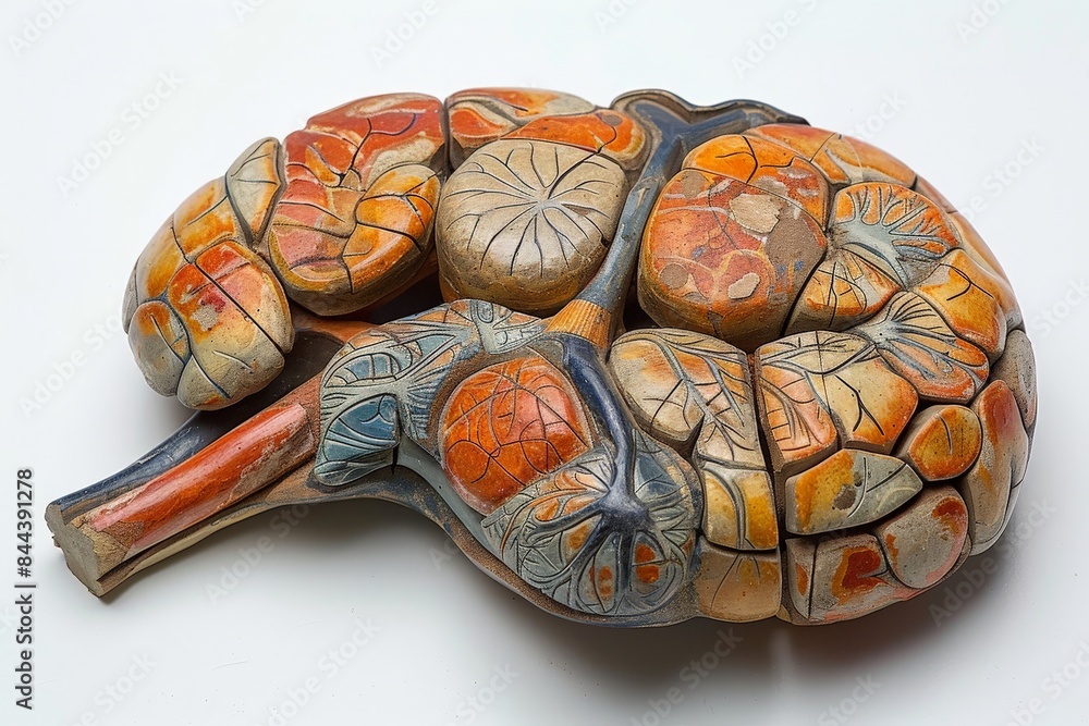 A plastic model of the adrenal glands, highlighting their position on ...