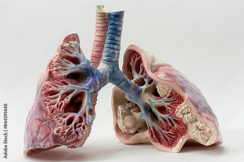 A detailed plastic model of the trachea, highlighting its cartilage ...
