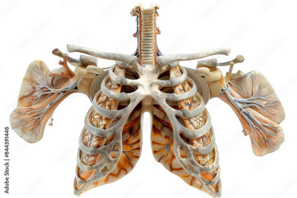 A detailed plastic model of the trachea, highlighting its cartilage ...