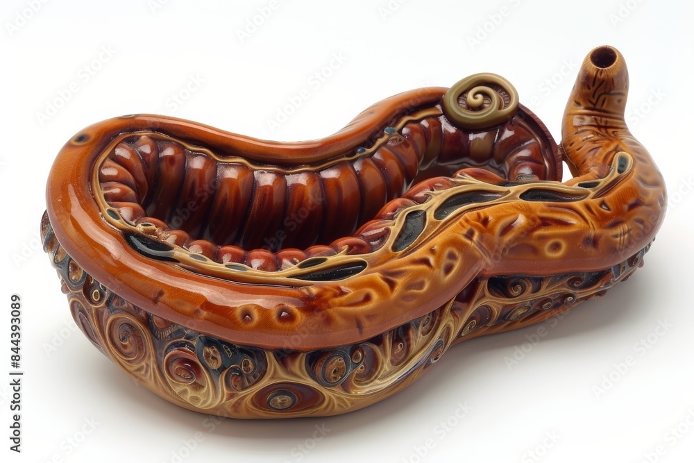 A detailed plastic model of the human stomach, showing its anatomical ...