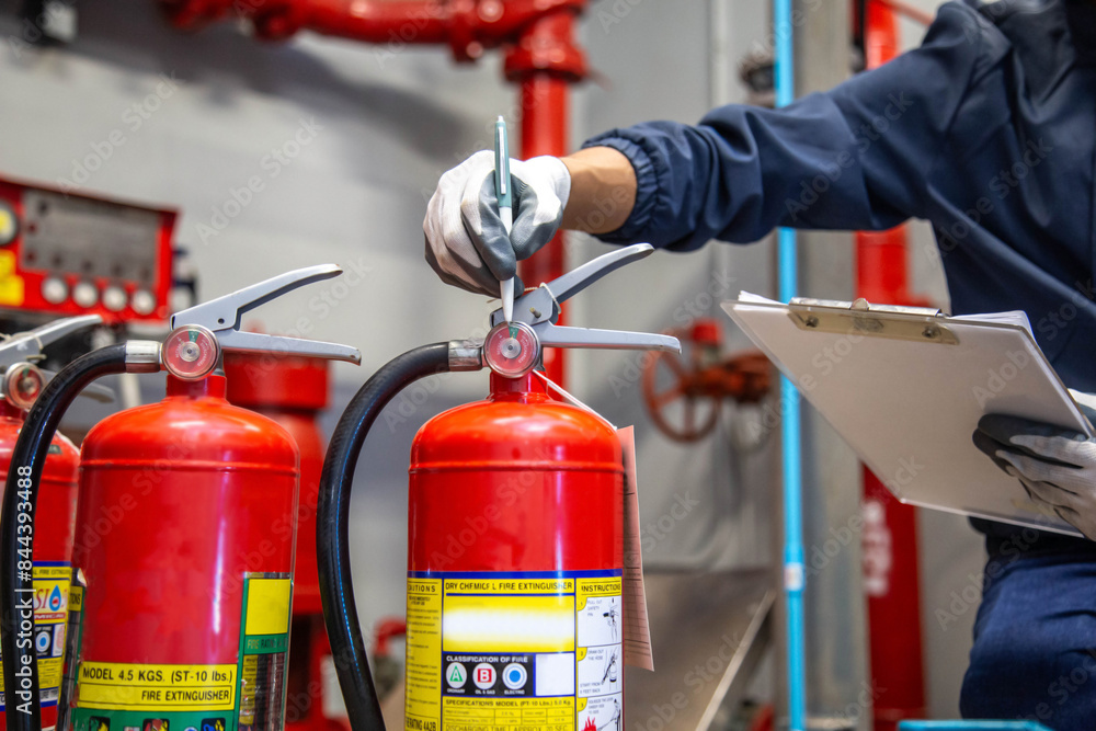 Engineer are checking and inspection a fire extinguishers tank in the ...
