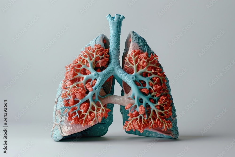 A minimalistic, realistic photo of a plastic model of the human lungs ...