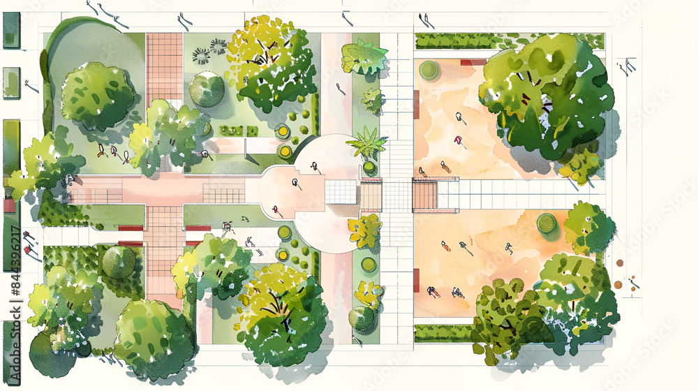 Architectural Drawings, people plan vector in park out door ...