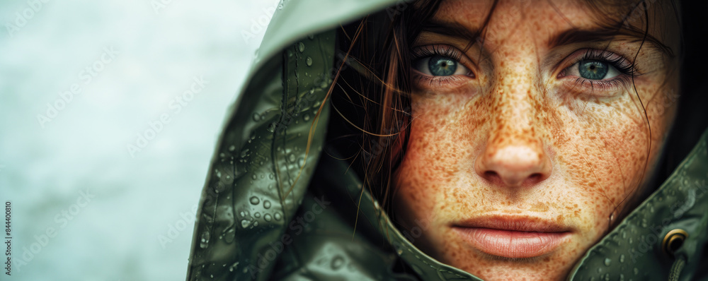 closeup portrait of an Irish woman with freckles and green blue eyes ...