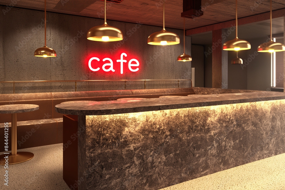 interior of restaurant, Step into a modern and minimalistic cafe shop ...