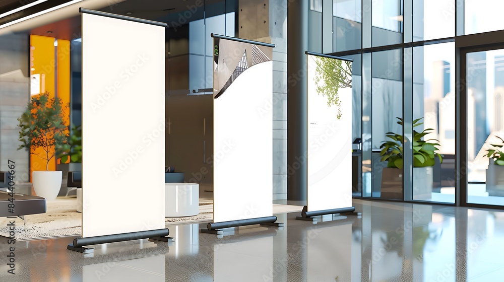 Lobby of an architectural firm featuring wide and short blank roll-up ...