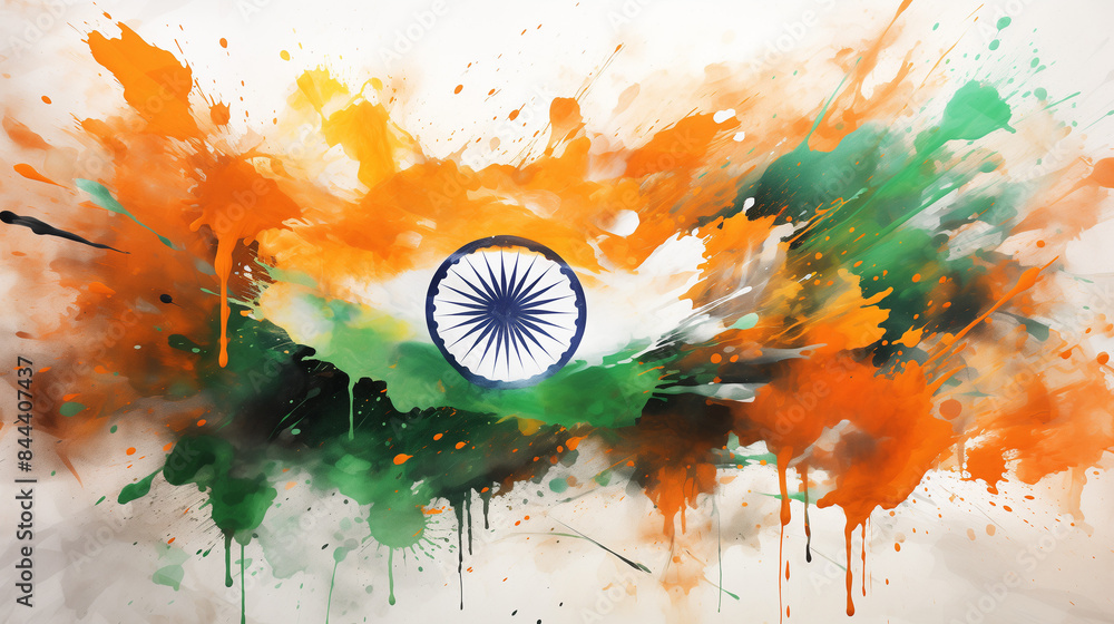 tricolor of indian flag watercolor background with splash Stock Photo ...