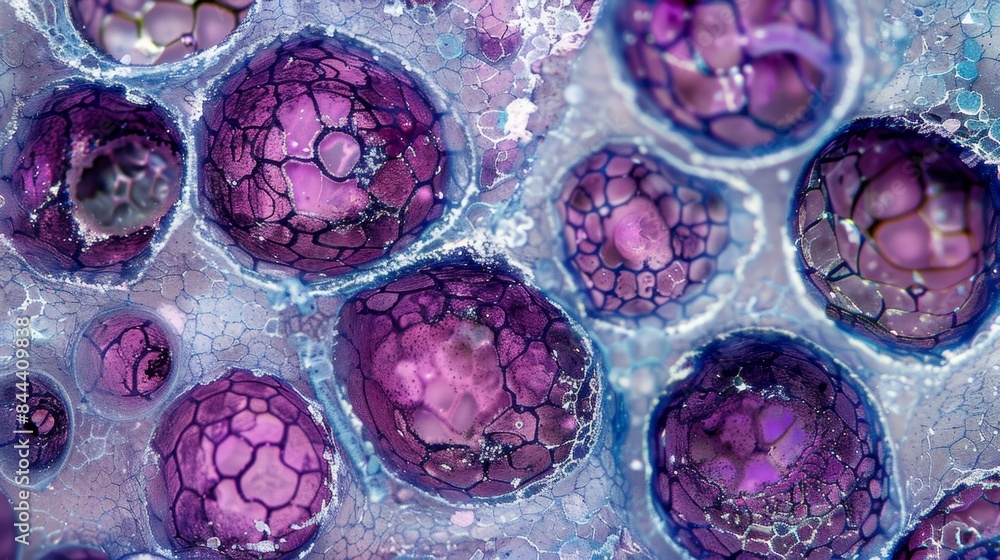Microscopic view of the bone marrow stroma shows colonies of ...
