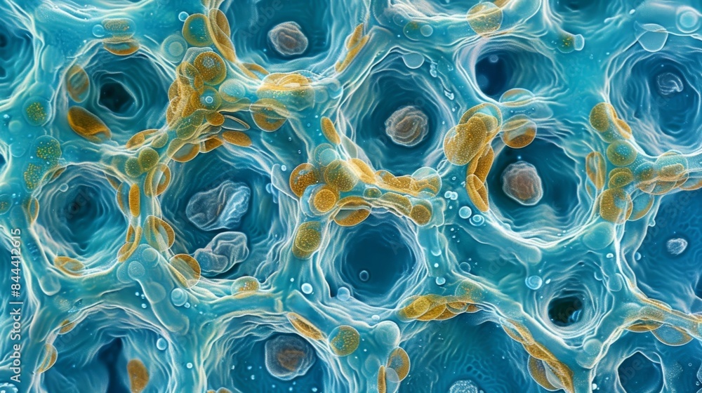 Microscopic view of senescent cells in a tissue sample exhibiting a ...