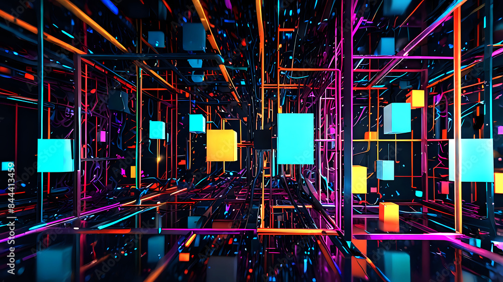 Abstract digital art with a glowing matrix effect technology background ...