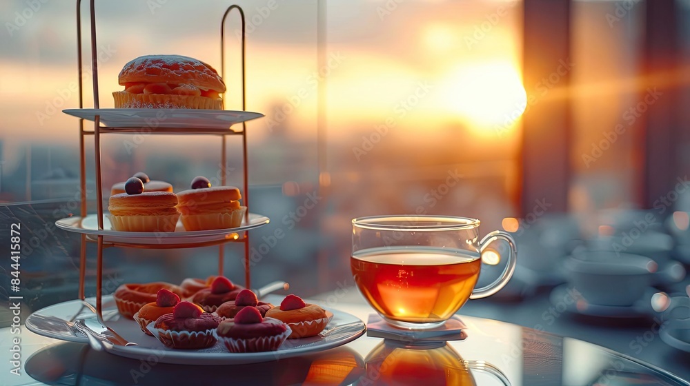Elegant afternoon tea set up with pastries and a cup of tea ...