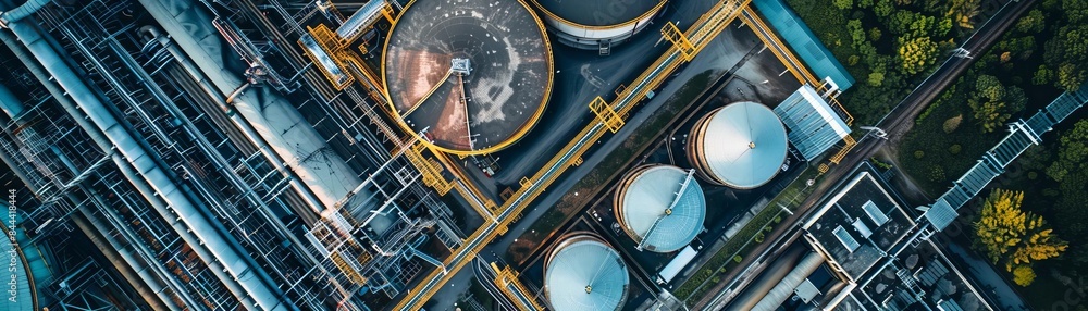 Aerial view of a coal fired Power Station Biomass fuel storage tanks ...