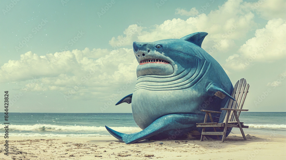 Surreal fat navy blue fat shark relaxing on lounge beach chair Stock ...