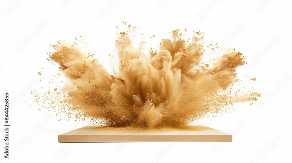 Gold Color Powder Chalk Explosion Behind Podium on White Background ...