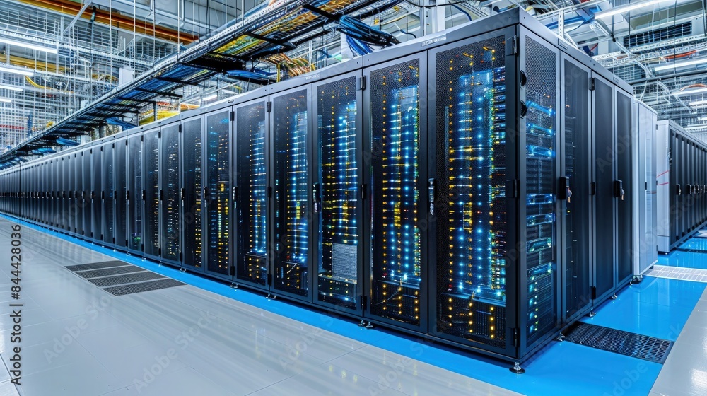 Data Center Dynamics. Network of data servers within a state-of-the-art ...