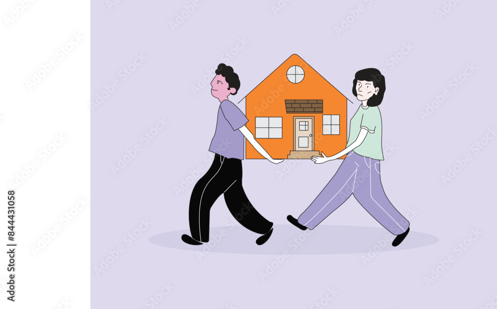 Cartoon Man and Woman Carrying House Icon - Moving, Home, and Real ...