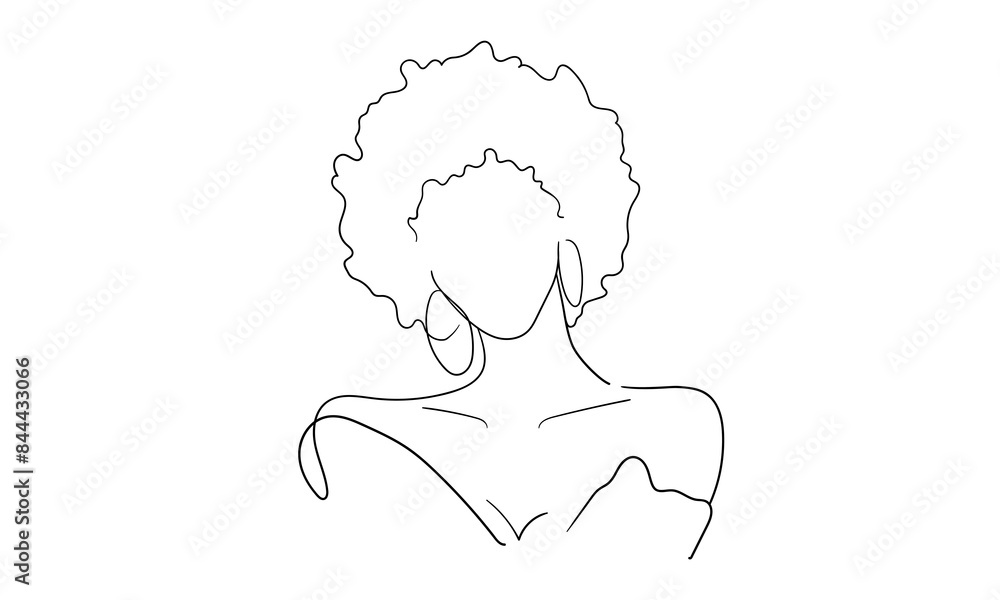 African girl continuous line art drawing isolated on white background ...