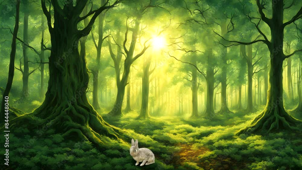 Animated Scenery of green forest and beautiful sun Amidst the dense ...