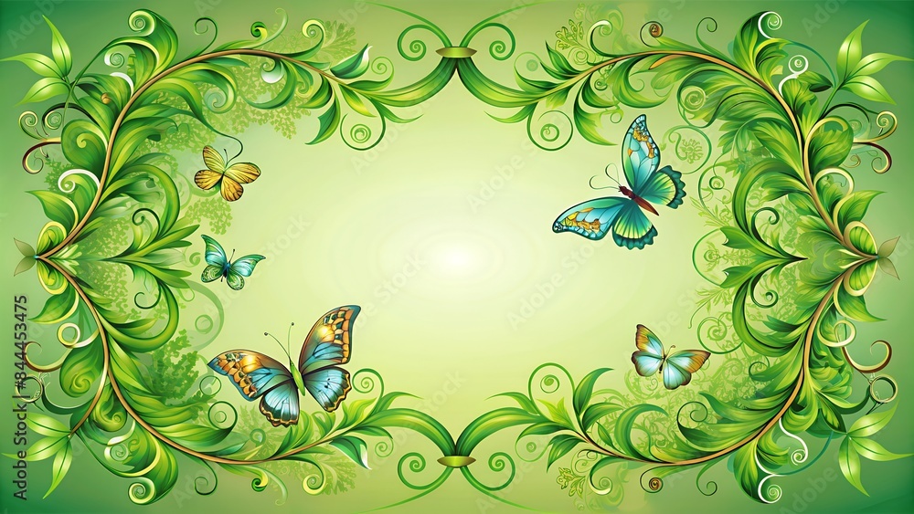 Butterfly Frame: Green Illustrated Frame with Flying Butterflies ...