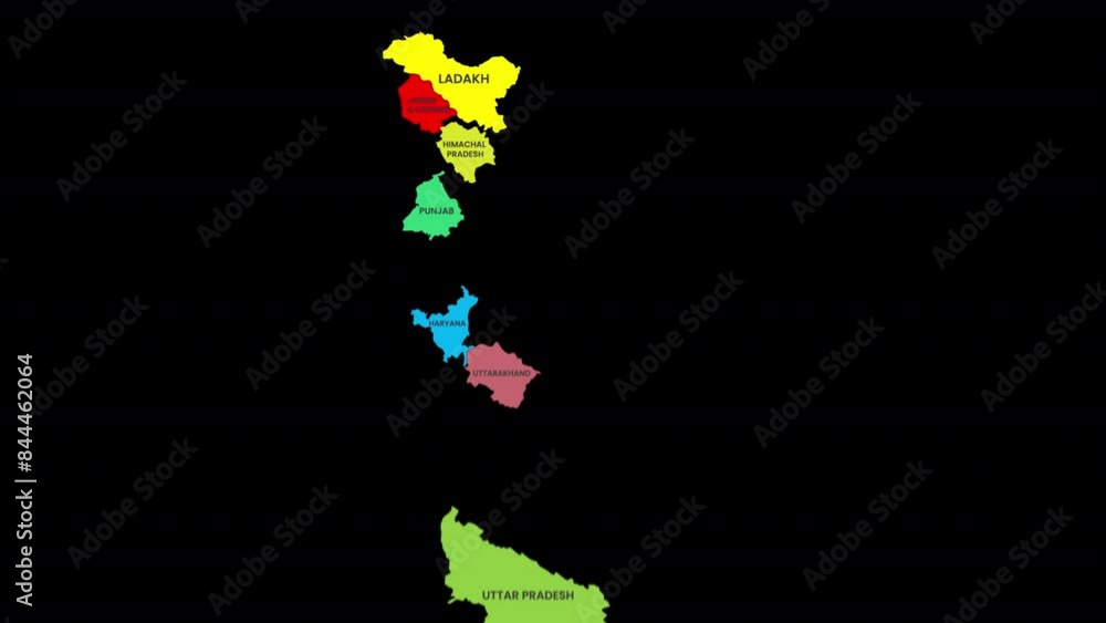 Animated map of India showing administrative regions. India highlighted ...