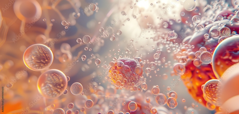 Exosome particles merging with skin cells, showcasing advanced skin ...