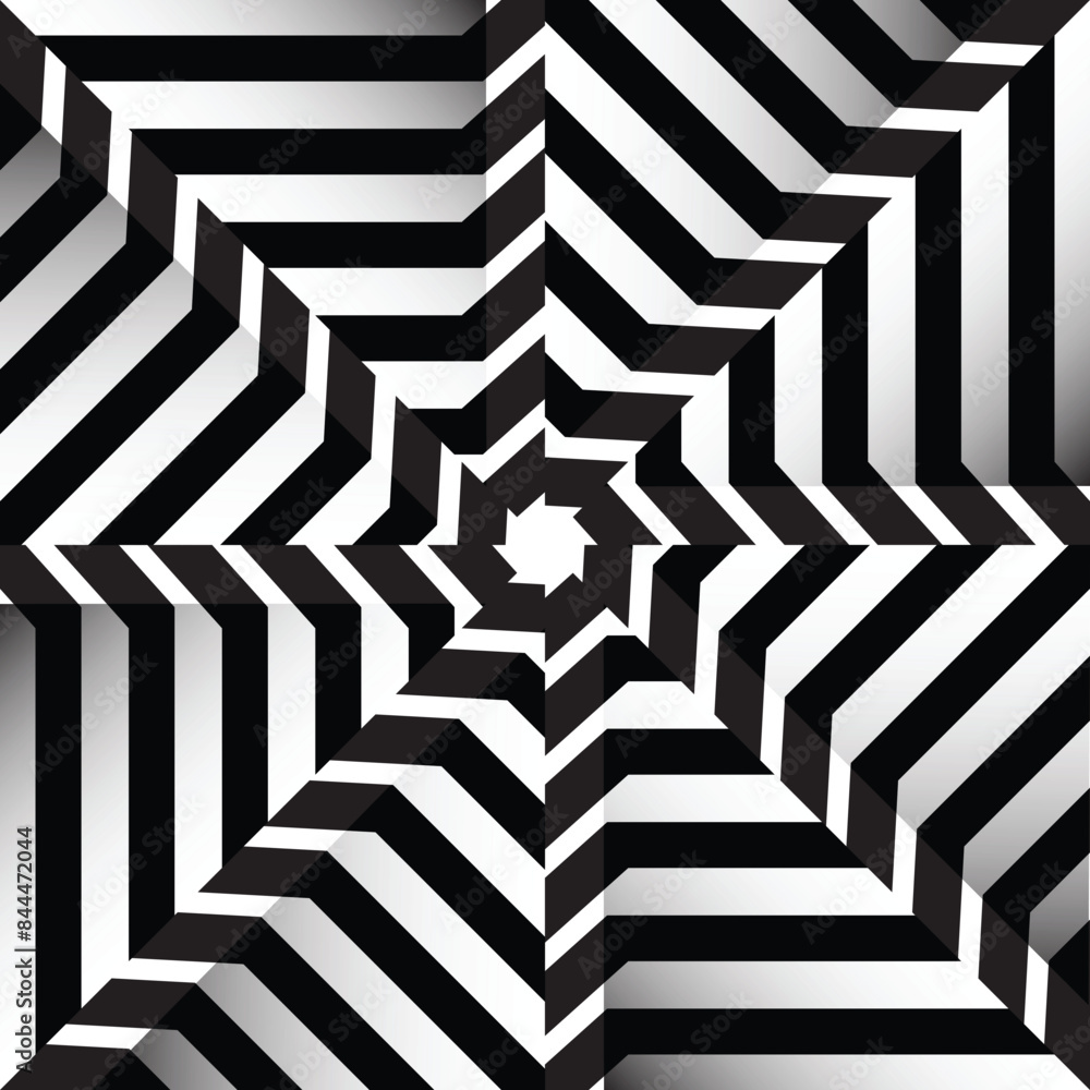 Optical illusion, 3D abstract monochrome background with line pattern ...
