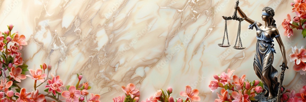 Horizontal banner. International Day of Justice. Themis with blindfolds ...