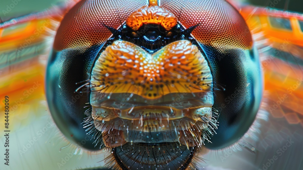 An extreme close-up of a dragonfly's compound eye, capturing the ...