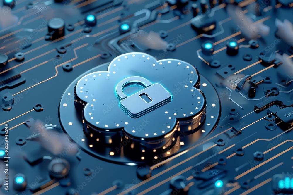 Strong passwords for cloud computing safety, top view, focusing on safety measures, advanced ...