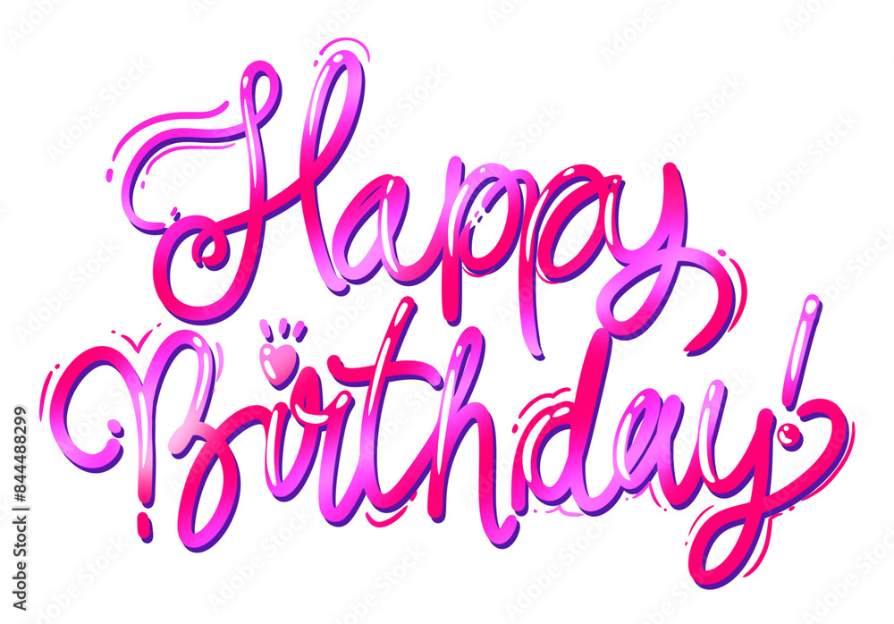 Pink text sign happy birthday hand drawn head font on the transparent ...