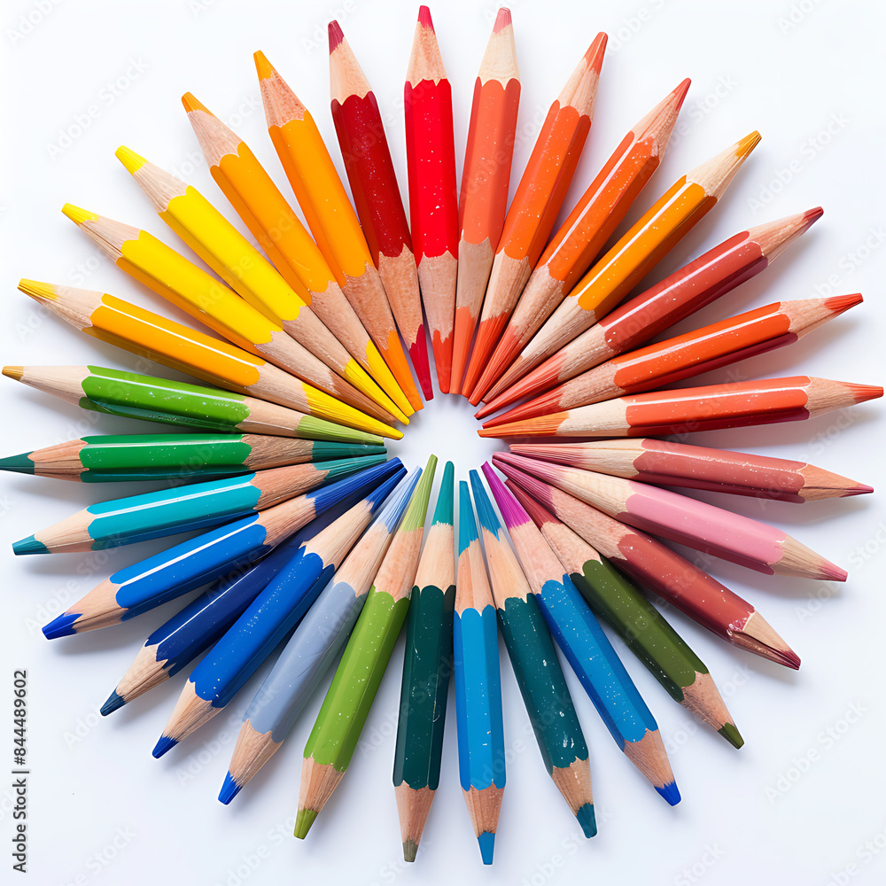 set of colored pencils as a color wheel. A color palette guide circle ...