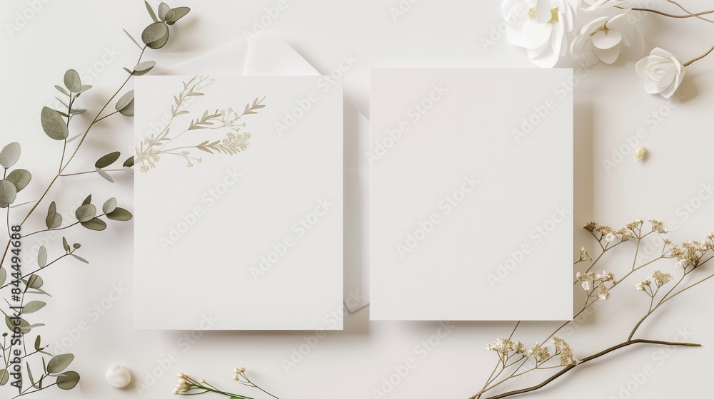 Two wedding invitation cards mockup, front and back sides, blank card ...