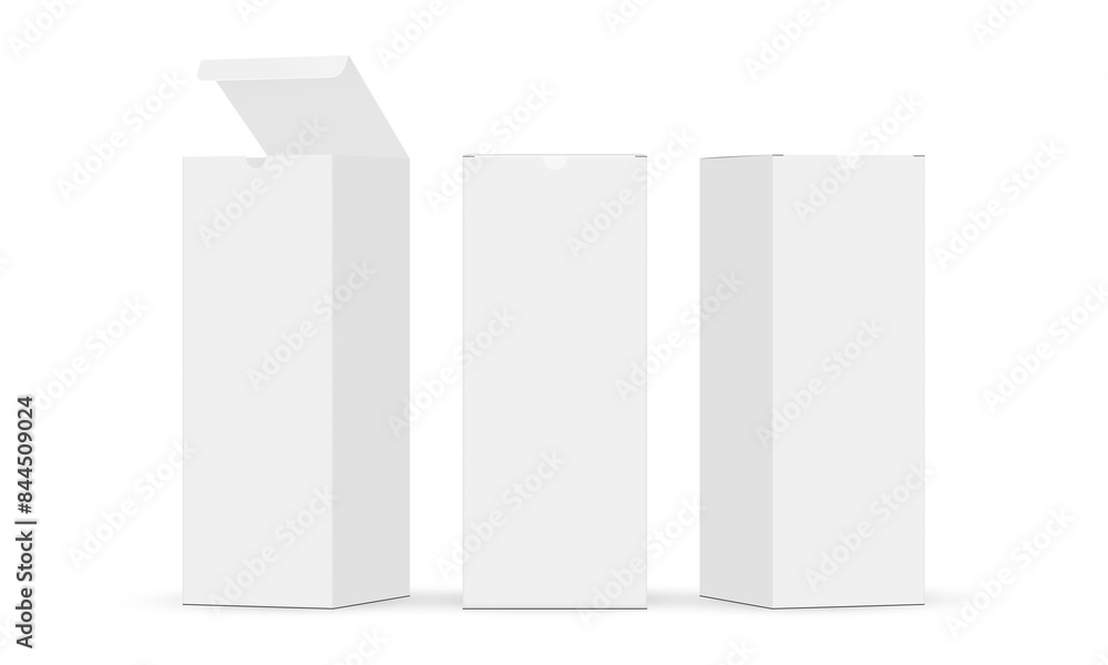 Tall Rectangular Packaging Boxes Mockups, Front And Side View, Opened ...