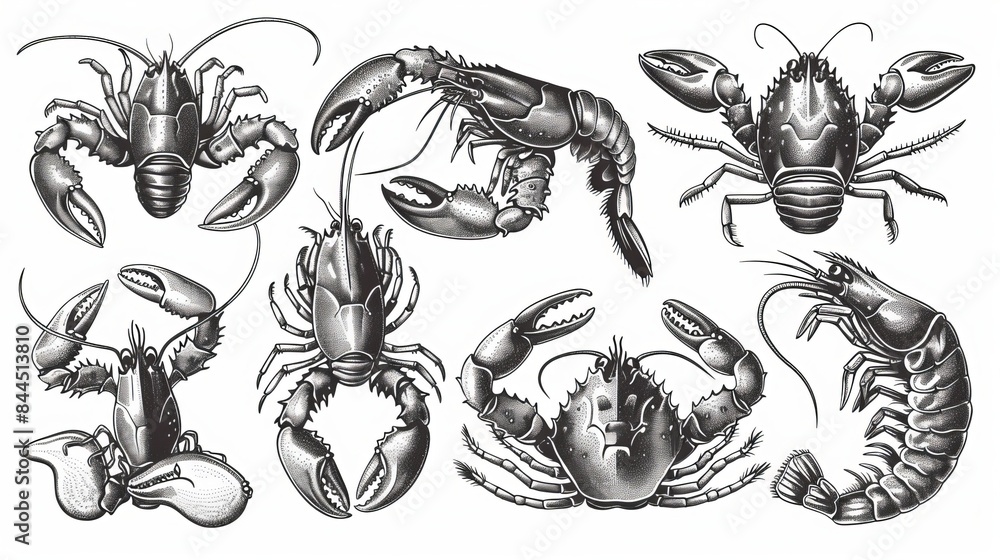 Hand-drawn seafood designs for logos, signs, menus, banners, and ...
