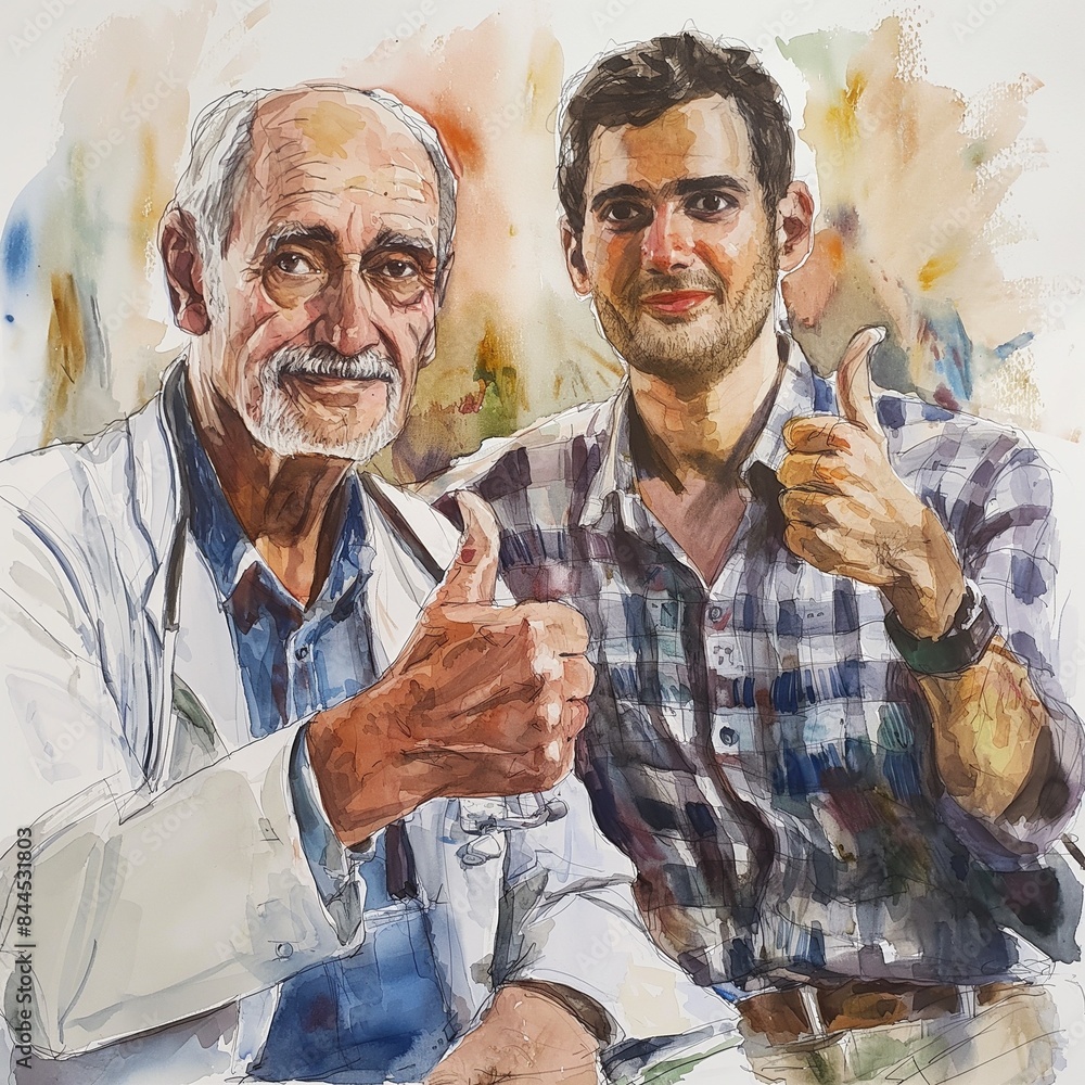 This image features a beautiful watercolor painting depicting a young ...