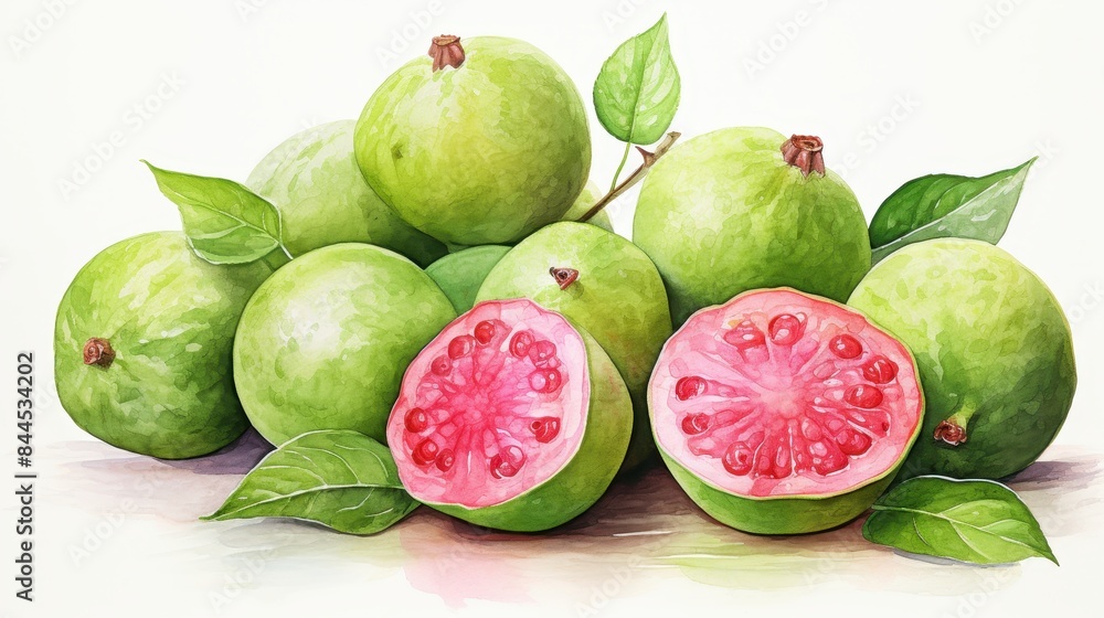 A watercolor of guavas clipart, isolated on white background Stock ...