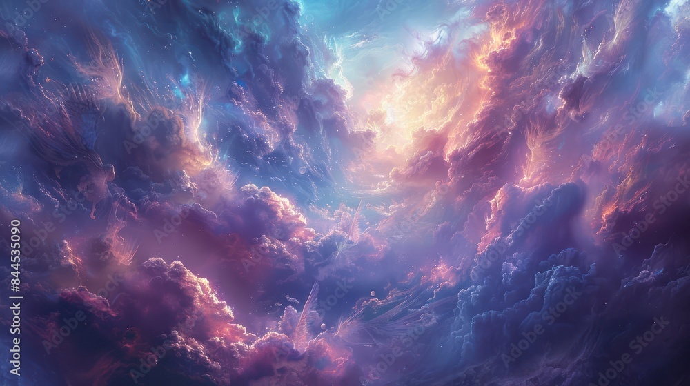 Beautiful surreal sky with vibrant colors and dramatic clouds forming a ...