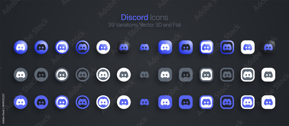 Discord Modern 3D And Flat Icons Set Vector Isolate On Dark Background ...