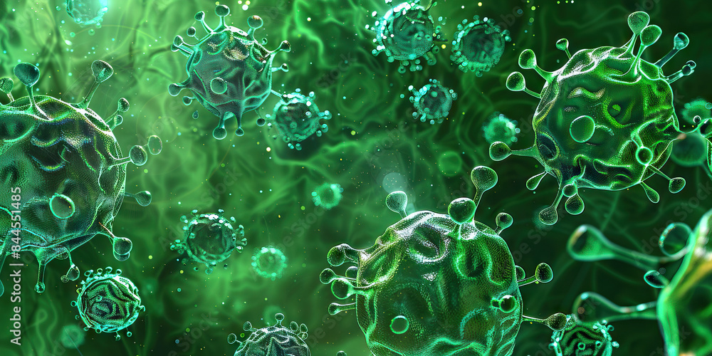 Emerald green Leukocyte migration detailed view of cells under ...