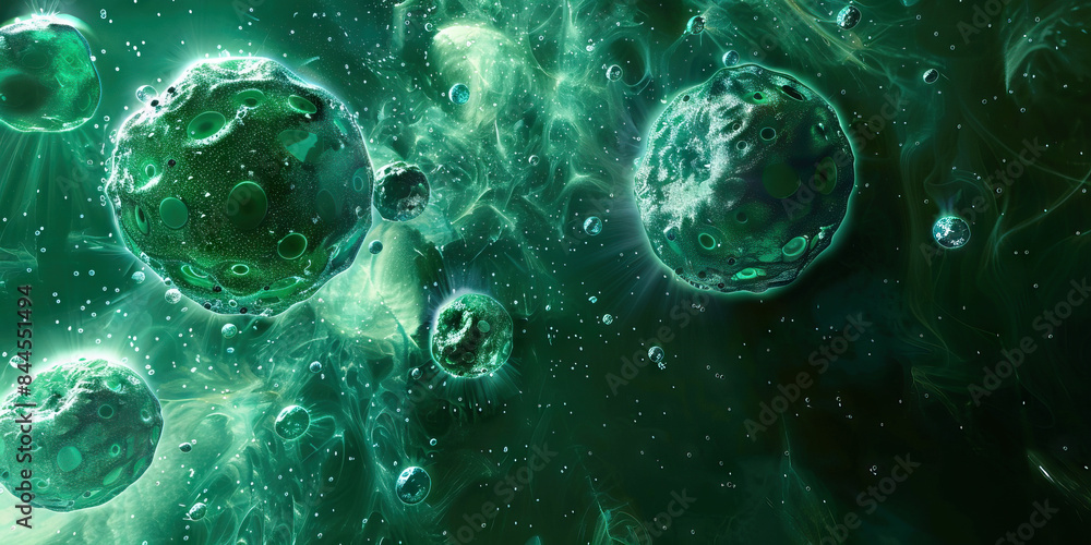 Emerald green Leukocyte migration detailed view of cells under ...